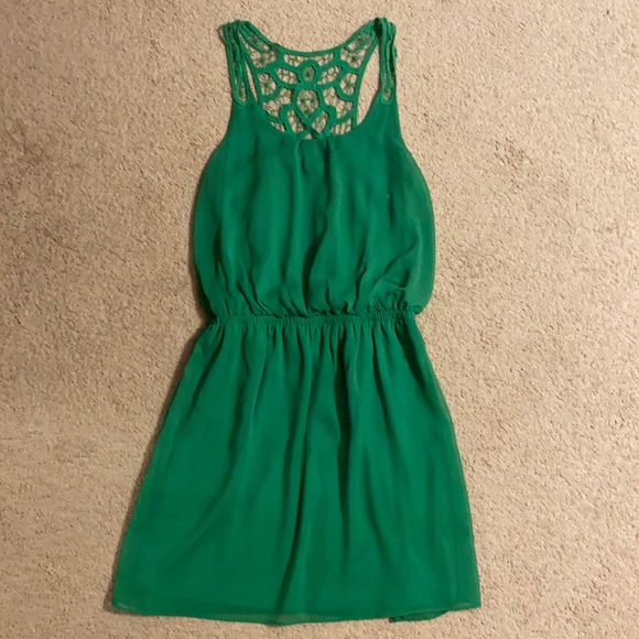 Express | Dresses | Green Dress With Lace Racer Back | Poshmark